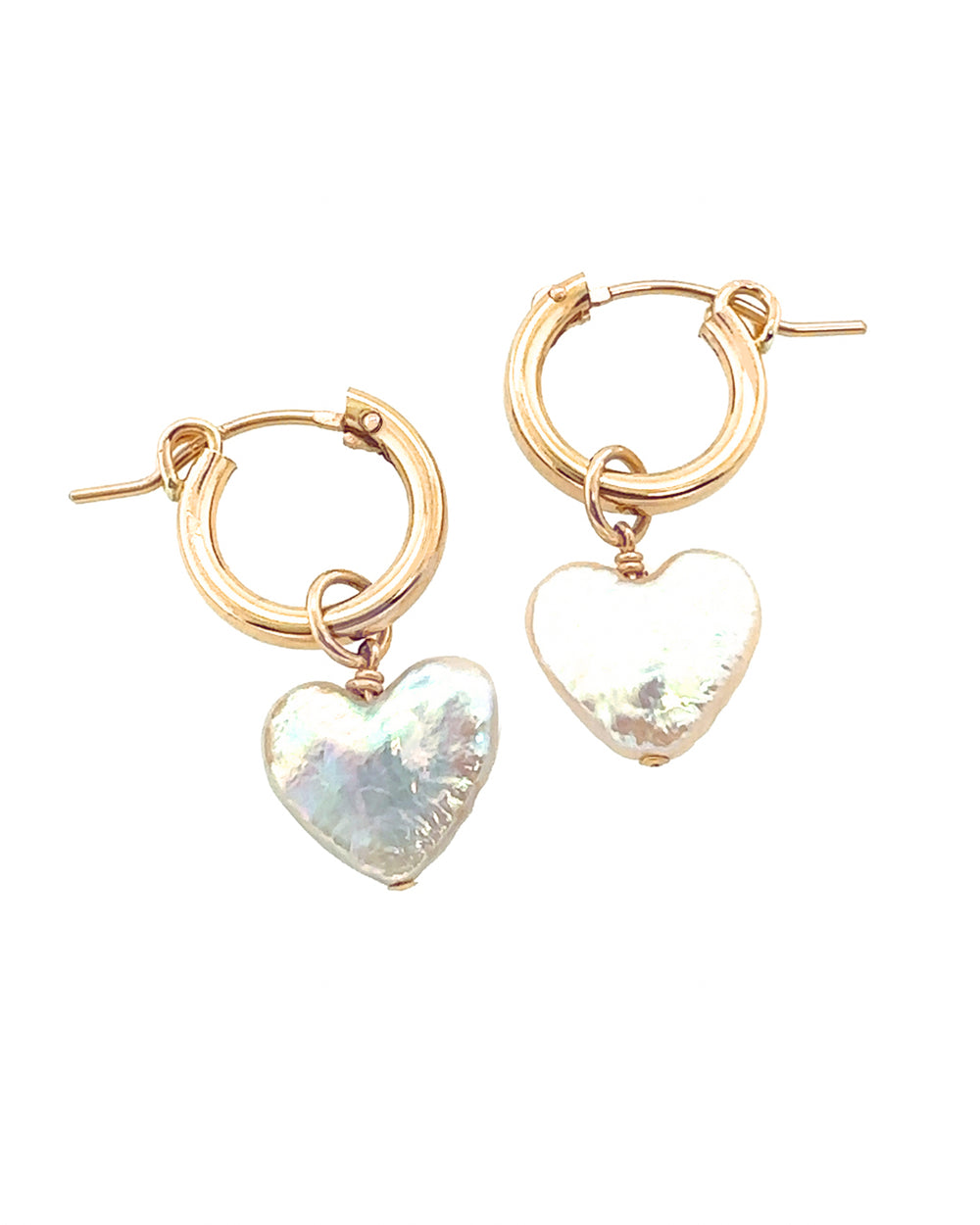 Gold Pearl Heart Hoops